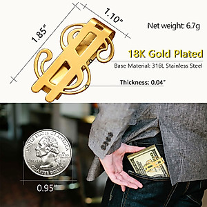 ChainsPro Titanium Money Clips Metal Minimalism Dollar Cash Clips Gold Money Clip
