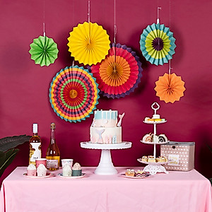 SUNBEAUTY Pack of 6 Hanging Paper Fans Party Carnival Circus Round Pattern Paper Garlands Decoration for Birthday Baby Shower Graduation Summer Party