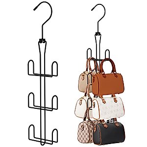 Ulimart Purse Hanger 2 Pack,Purse Organizer for Closet,Rotatable Metal Bag Organizer,Purse Holder for Handbags,Belts,Scarves,Tote,Baseball Hats,Backpacks(Black)