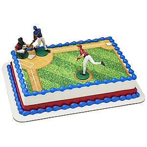 DecoSet® Batter Up 3 Piece Decorations Set, Cake and Cupcake Toppers for Baseball Themed Birthdays, Celebrations, and Parties, Food Safe, Re-usable, Red, Blue