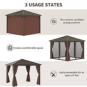 UXZDX 10'x10' Metal Roof Gazebo Canopy with Curtains&Netting, Outdoor Hardtop Gazebo with Aluminum Frame for Garden, Patio