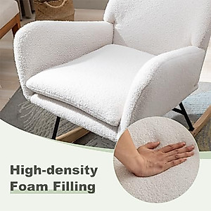 HForesty Teddy Rocking Chairs, Glider Chair for Nursery with Armrests, Upholstered Velvet Nursery Chair with Headrest, Glider Rocker with Backrest, Comfy Chair for Bedroom, Living Room, Kitchen