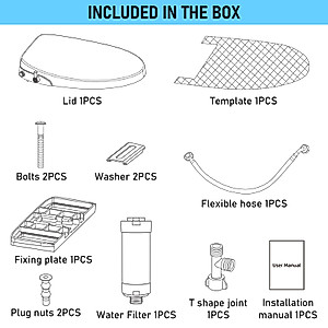 iliD Bidet Seats Bidet Toilet Seat, Elongated Toilet Seat, Non-Electric Self Cleaning Dual Nozzles, Quiet-Close, Easy Installation, Equipped With Water Filter, 1 Year Warranty