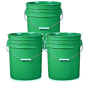 5 Gallon Green Plastic Buckets | 3 Pack | HDPE Plastic | Super Heavy Duty 90 Ml