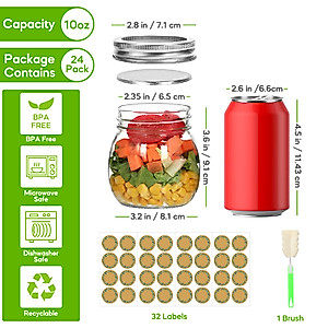 EkkoVla 10 oz Mason Jar with Regular Lid and Band, 24 Pack 300 ml Glass Canning Jars for Canning, Meal Prep, Candies, DIY Projects, Wedding Party Favors