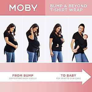 Moby Bump & Beyond T-Shirt Wrap | Black – Size 1 (Small) | Versatile Support Wrap for Pregnant Mothers | Carrier for Newborns | Comfortable & Stylish | Carries Babies up to 19.8lbs (8–12 Months)