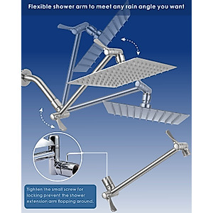 12'' Rain Shower Head with 11'' Adjustable Extension Arm - Eolax Large Rainfall Showerhead Solve Low Water Pressure and Flow - Bathroom Square Shower Heads Made of 304 Stainless Steel - Chrome