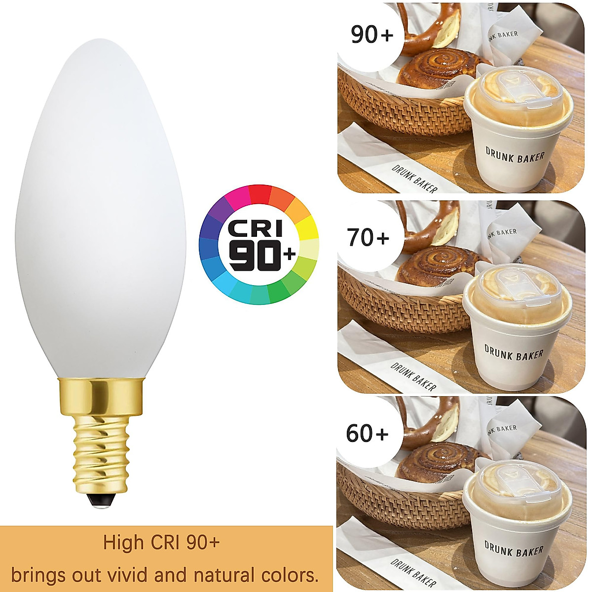 XININSUN E12 Frosted Candelabra Bulb 40W Equivalent, E12 LED Matt White Porcelain Dim-to-Warm 2000-2800K CRI 92 Excellent Color Accuracy, Dimmable LED Bulb Candle Chandelier Bulbs,6 Pack