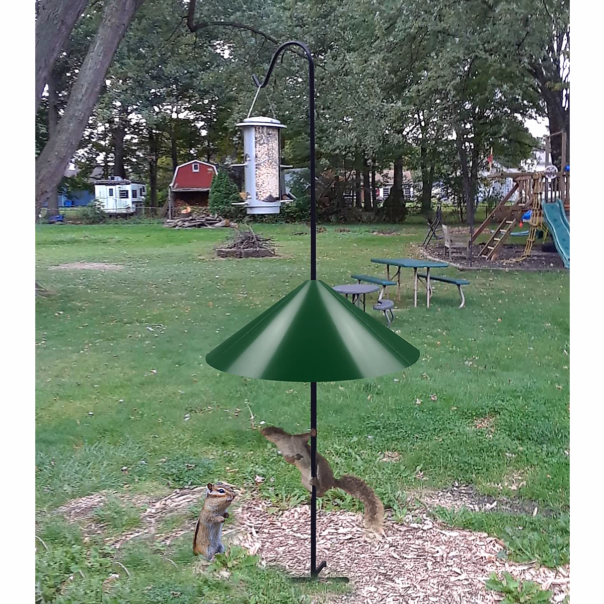 Ansionsol 19 Inch Wide Squirrel Baffle for Bird Feeder Pole, Outside Pole Mount Stopper & Bird House Guard for Outdoor Shepherd’s Hook, Green, 1 Pack