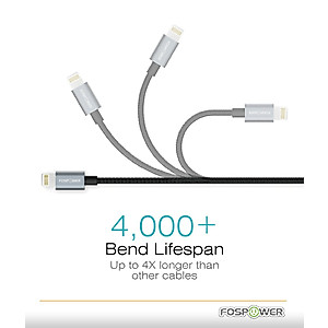 FosPower [2 Pack - 3FT] Apple MFi Certified 8-pin Lightning to USB Cable [Nylon Braided|Full Speed Charging] Durable Built for iPhone XR, XS, XS MAX, X (Ten/10), iPad Pro Air 2 mini 3 (Gray)