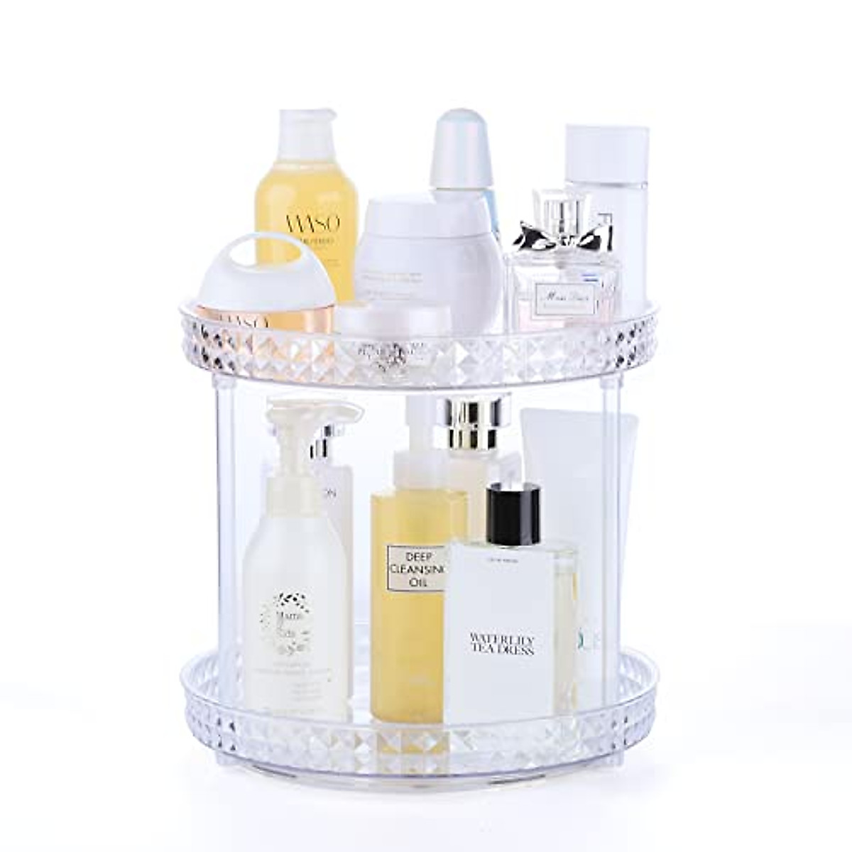 ROWNYEON Rotating Makeup Organizer 2 Tier skincare organizers Bathroom Organizer Perfume Organizer Spinning Cosmetics Organizer for Vanity，Cabinets, Pantry, Fridge, Countertops，Kitchen