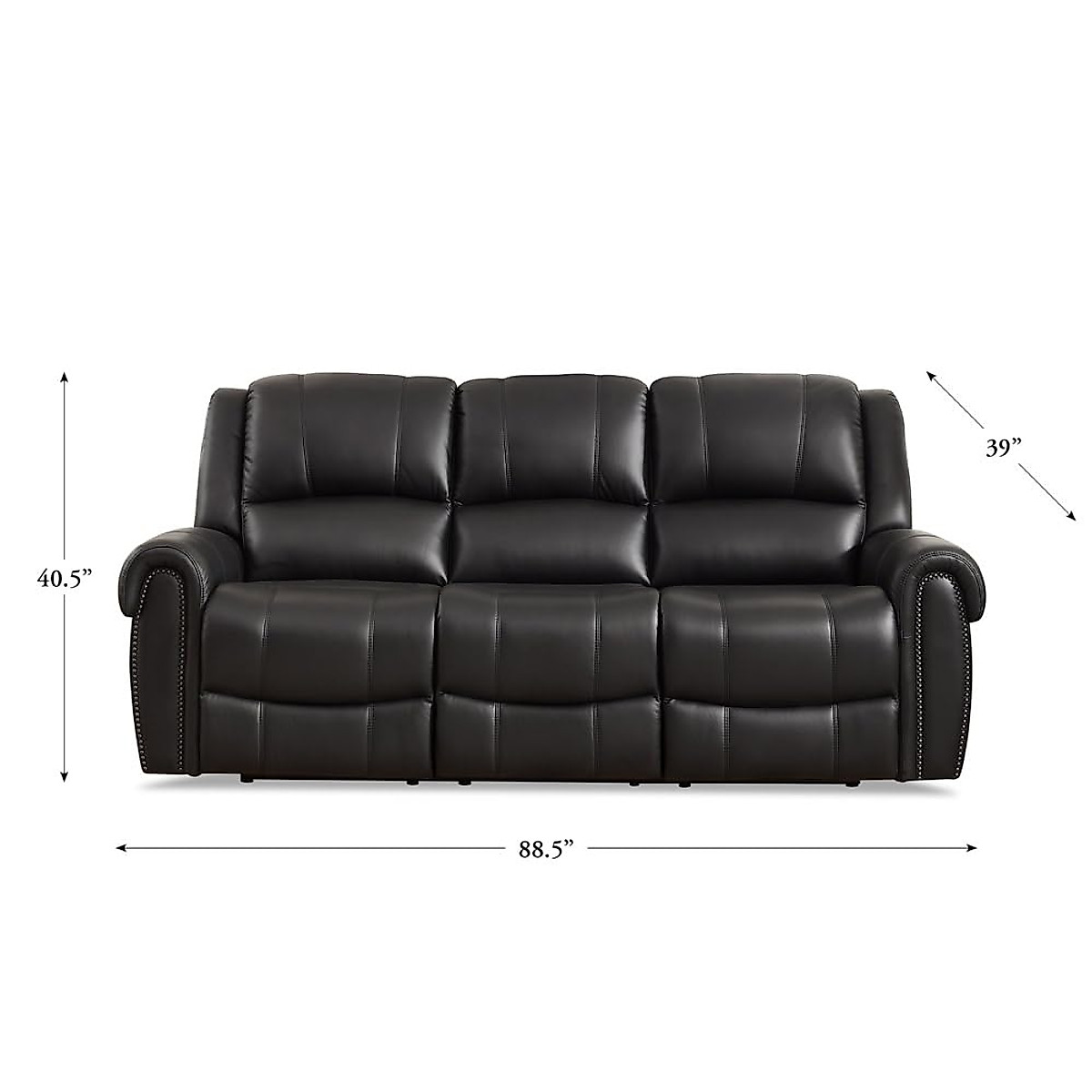 Hydeline Marco Top Grain Leather Zero Gravity Reclining Sofa Couch, 88.5", Black, Memory Foam, Pocket Coils and Control Panel