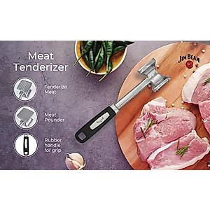 Jim Beam Stainless Steel Heavy Duty Construction Meat Tenderizer with Soft Grip Handle, Medium, Silver