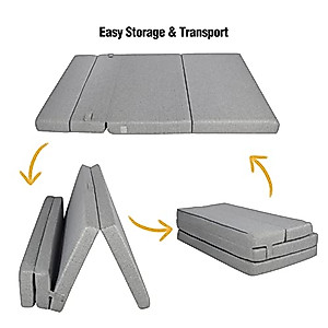 Varbucamp 4 Inch Folding Mattress, Memory Foam Portable Mattress and Sofa Bed with Washable Cover for Guest, Camping, Bedroom, Gray(80'' x 59'' x 4'')