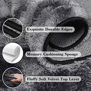 SAZAMI Fluffy Soft Shag Area Rug 4x6 Tie-Dye Dark Grey Fuzzy Non-Slip Accent Rug for Bedroom, Small Thick Throw Rugs for Nursery Playroom Dorm, Home Modern Plush Furry Carpet Decor for Kids Teen Baby