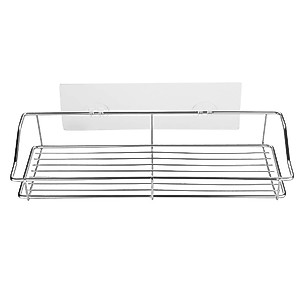 Toxz Stainless Steel Storage Rack Kitchen Bathroom Shelf Storage Wall Shelf Organizer with Adhesives,3 Removable Hooks,35×12.5×6cm(Ship from US!)