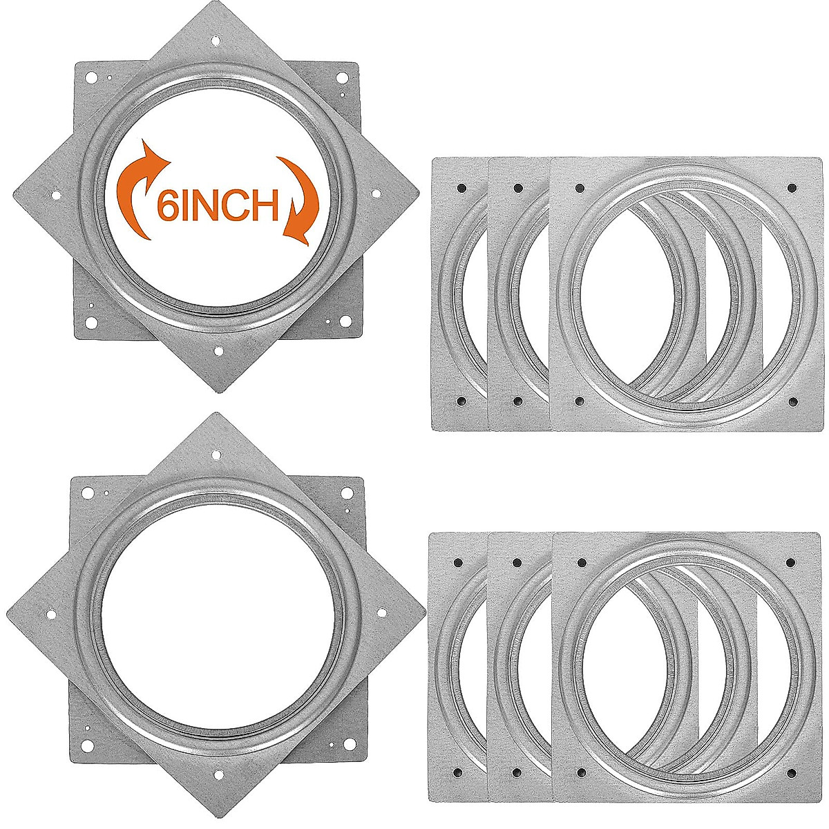 FengWu 8 Pack 6 inch Lazy Susan Hardware 5/16" Thick Square Rotating Bearing Plate with 220lbs Capacity, Zinc Plated Steel Swivel Plate for Kitchen Storage Rack, Cake, DIY Project