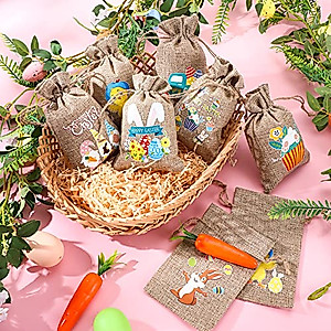 50 Pcs Easter Burlap Bags with Drawstring Bunny Burlap Gift Bag Burlap Bunny Bag Gift Wrap Bags Goody Bags for Kids Easter Party Favor Supply DIY Craft