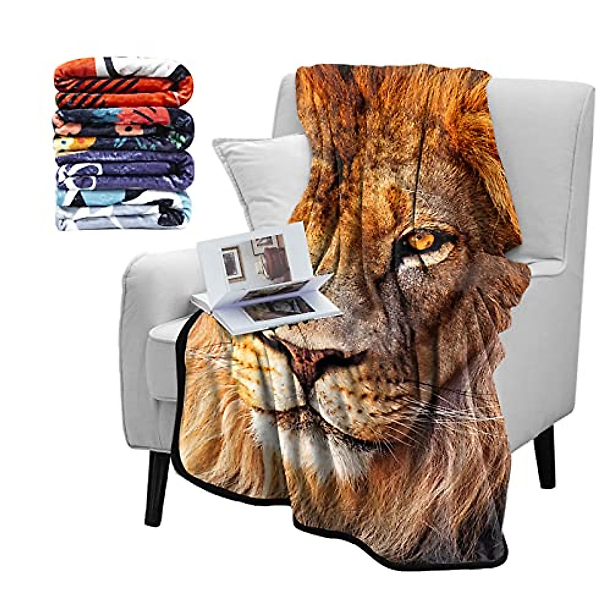 Britimes Lion Fuzzy Flannel Throw Blankets, Soft Blankets and Throws, Daughter Mom Friend Gift Lion Print Decorative Throw Blankets for Couch, 60"X80"