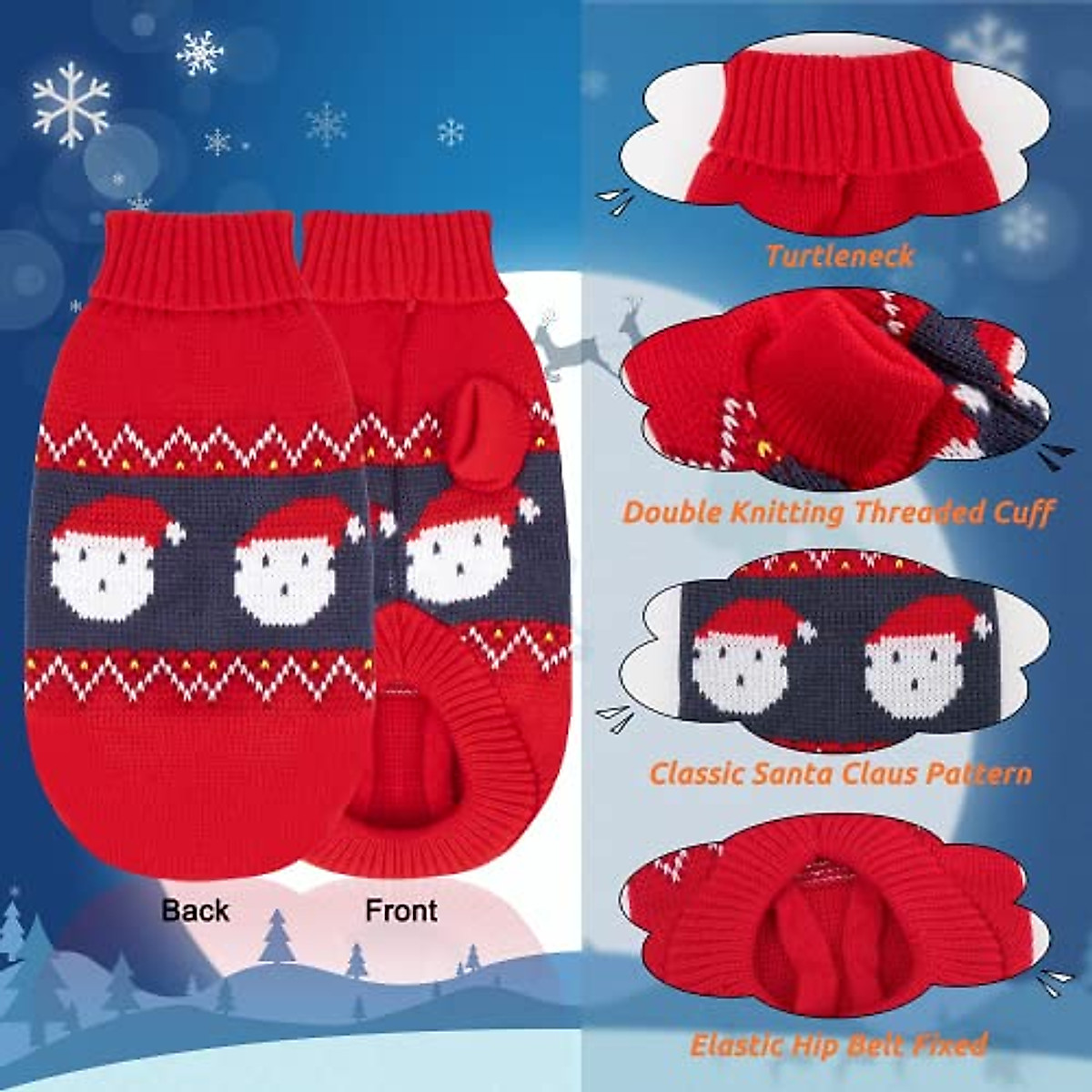 Rypet 2 Packs Cat Christmas Sweater - Puppy Christmas Sweater Pet Turtleneck Knitwear with Reindeer Santa Claus Pattern Sweaters for Kitten and Small Dogs (X-Large (Pack of 2))