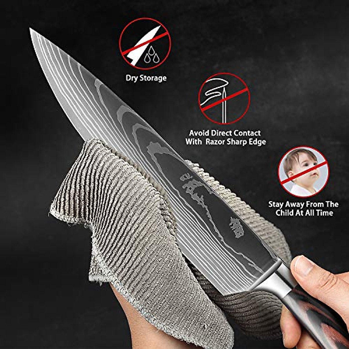 XITUO Kitchen chef Knife Set,8 Piece High Carbon Stainless Steel Knives Pakkawood Handle, Ultra Sharp Cooking Knife with Knife Sheath & Gift Box (8PCS Chef Knife Set)