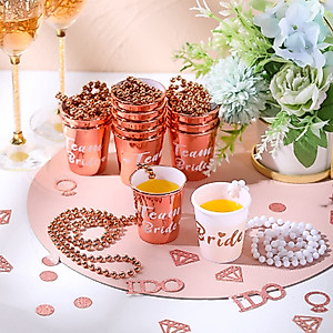 Maitys 12 Pieces Bride Plastic Beaded Bridal Shot Glass Necklace Gold Foil for Bachelorette Party Bridal Party Necklaces (White, Rose Gold)