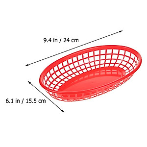 Luxshiny 6pcs Fast Food Baskets Plastic Oval Food Serving Tray Reusable Bread Fry Basket Burgers Storage Plates Fruit Baskets for Hot Dogs Sandwiches Chip Barbecues Picnics Red