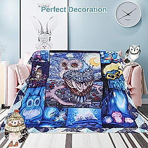 YunTu Owl Blanket Owl Gifts for Owl Lovers Women Owl Gifts for Girls Super Soft Sherpa Owl Throw Blankets 50x60 (Blue)