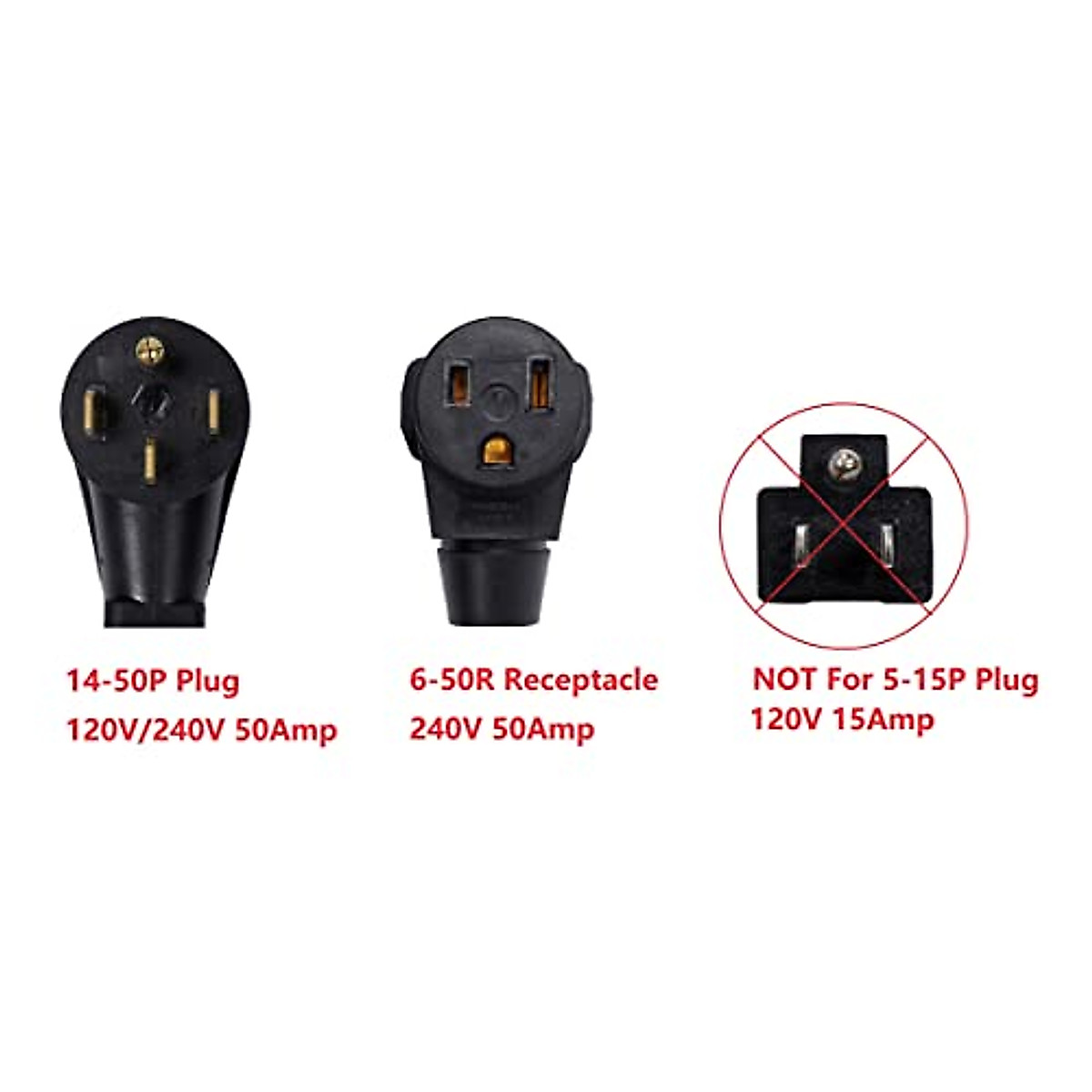 ONETAK NEMA 14-50P to 6-50R 240V 50 Amp 4 Prong Male Plug to 3 Prong Female Outlet Receptacle Generator Welder Dryer EV Charger Power Cord Adapter