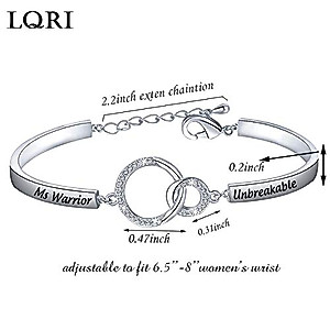 LQRI Multiple Sclerosis Bracelet MS Awareness Gift MS Warrior Unbreakable Bracelet MS Survivor Jewelry Cancer Fighter Gift For Women(silver-MS Warrio)