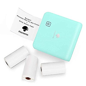 Phomemo M02 Pro Pocket Printer- Mini Bluetooth Thermal Printer with 3 Rolls White Sticker Paper, Compatible with iOS + Android for Learning Assistance, Study Notes, Journal, Fun, Work, Cyan