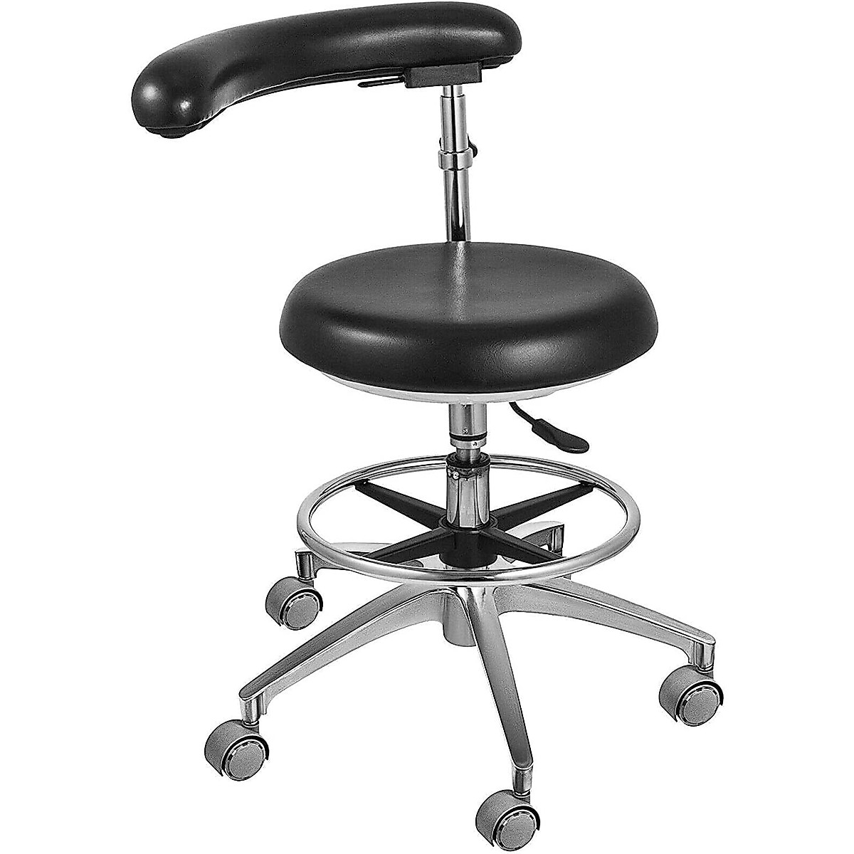Dental Assistant Chair Hospital Nurse Stool Seat Height Adjustable PU Leather Black