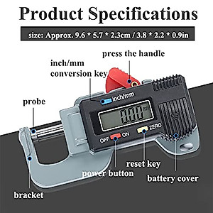 Digital Thickness Gauge, Mini Horizontal Electronic Thickness Meter Micrometer, 0-12.7mm Range, 0.02mm Accuracy, 0.01mm Resolution, for Paper, Jewelry, Pearl, Leather