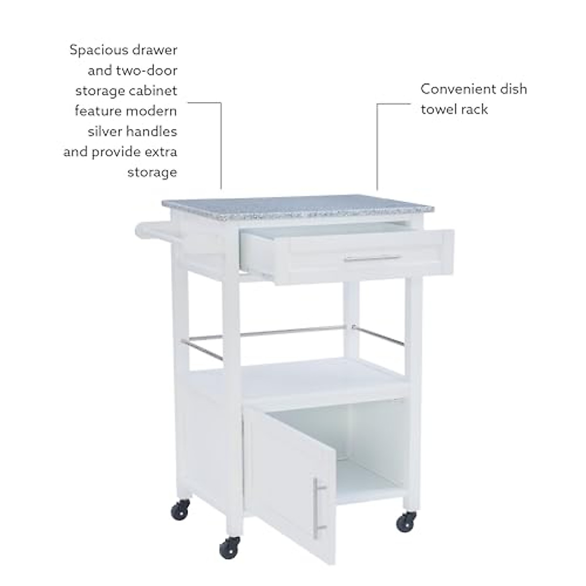 White Linon Storage Cart On Wheels With Granite Top. Great For Small Kitchens!!
