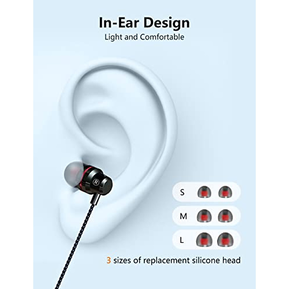 Arsvita Wired Earbuds Headphones In-Ear Noise Cancelling Ear buds with Deep Bass Stereo Sound, Volume Control,Compatible for All 3.5mm Interface Devices, Phone, Tablet, MP3, CD Player, Cassette Player