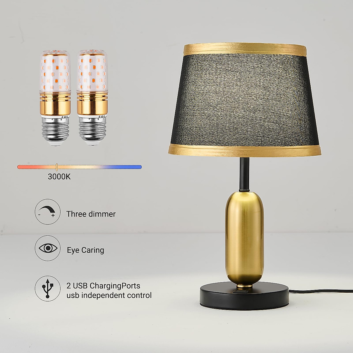 Modern Table Lamp Set of 2 - Creative Design for Living Room and Bedroom, Stylish Bedside Lamps, Perfect for Nightstands - Small Table Lamps with Designer Sample Room Inspired Look (black lampshade)