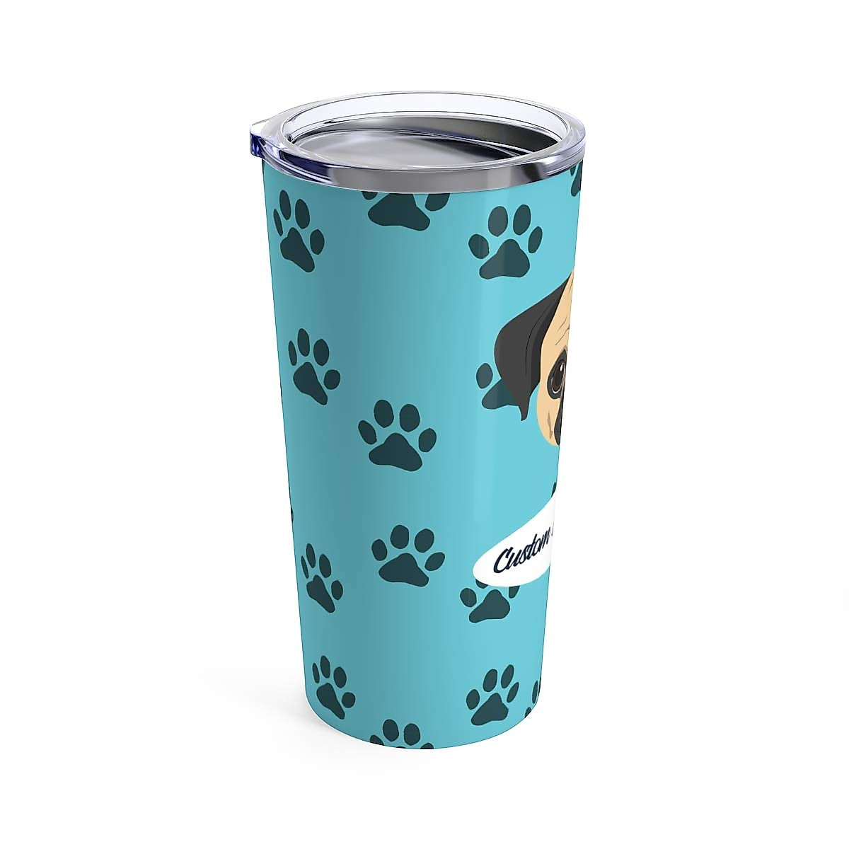 Custom Pug Travel Mug - Personalized Tumbler or Mug for Coffee Beer Warm Cold Drinks Men Women Dogs Pugs Lovers Gifts 20oz