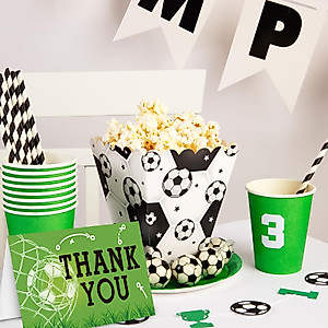 Whaline 36 Pack Football Thank You Cards with Envelopes Stickers 6 Design Green Soccer Blank Note Cards for Season Games Birthday Supplies, 4 x 6 Inch