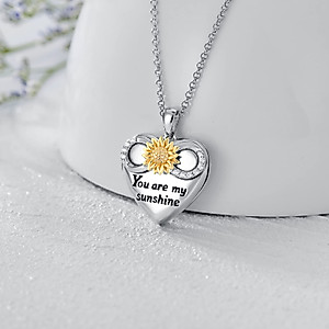 SOULMEET Personalized 10k 14k 18k Solid White Gold Infinity Sunflower Locket Necklace That Holds 1 Picture Photo Heart Locket Necklace, You Are My Sunshine&quot; (Custom photo)