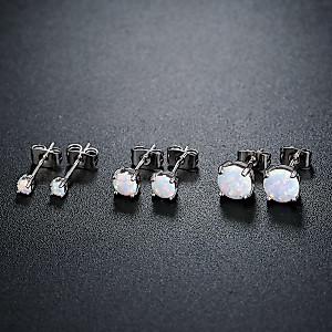 Barzel 18K White Gold Plated Created Opal Stud Earrings 3 Pack Set (White)