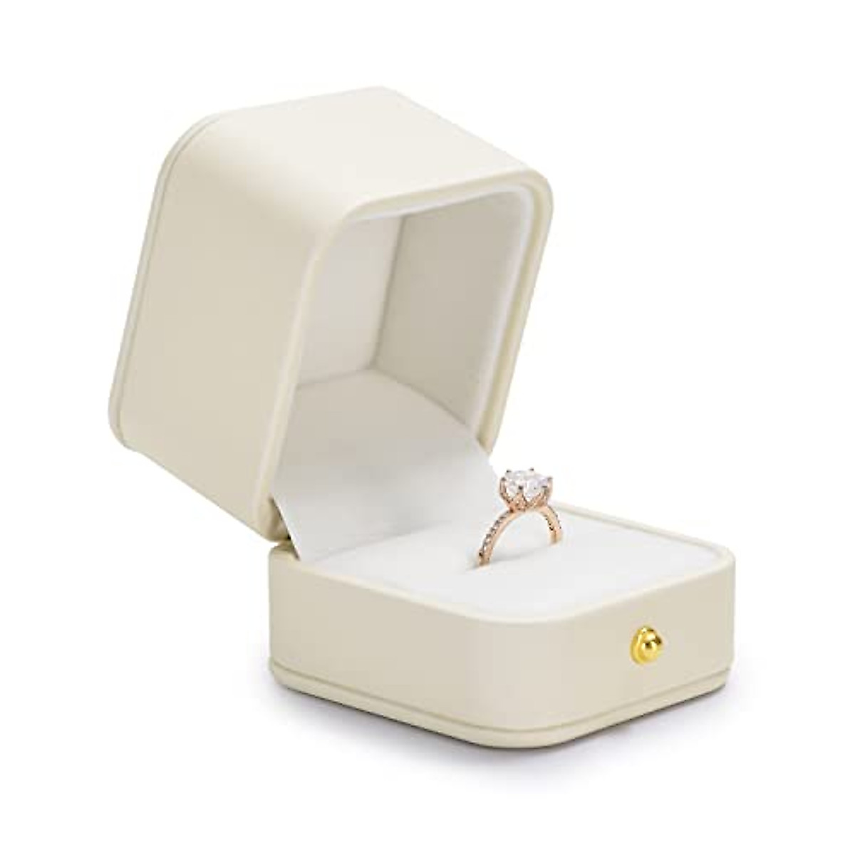 Oirlv Elegant White Ring Box Leather Engagement Ring Box Jewelry Gift Box for Wedding Proposal Velvet Interior Ring Case