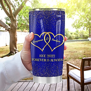 Wassmin Personalized Couple Tumbler 20oz 30oz Forever & Always Couples Tumblers Coffee Travel Mug Cup Custom Gifts For Wife Husband Boyfriend Girlfriend Birthday Christmas Valentines Presents (Navy)