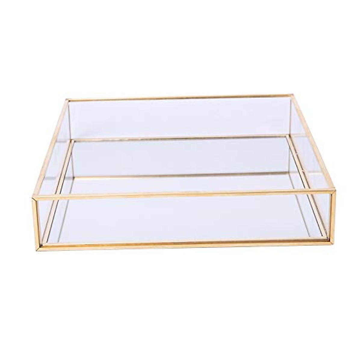 Sooyee Gold Tray Mirror,Square Mirror Tray can Hold Jewelry,Perfume,Makeup,Breakfast,Tea,Food,Magazine and More, Decorative Tray for Vanity,Dresser,Bathroom,Bedroom,Office,Garden,Coffee Table (8”x8”)