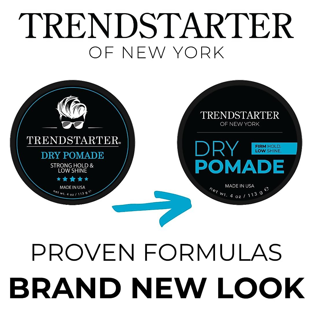 TRENDSTARTER - DRY POMADE (4oz) - Firm Hold - Low Shine - Water-Based Gel Type Pomade - All-Day Hold Premium Hair Styling Products
