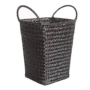 EXCEART Toy Baskets Rattan Storage Basket Woven Flower Vase Door Closet Organizer Multipurpose Storage Container Decorative Storage Organizer for Home Office Cloth Book Black Desk Containers