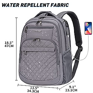 KROSER Travel Laptop Backpack 17 Inch Large Computer Backpack Water-Repellent Daypack with USB Charging Port & Headphone Interface RFID Pockets for Work/Business/College/Men/Women Dark grey(Quilted)