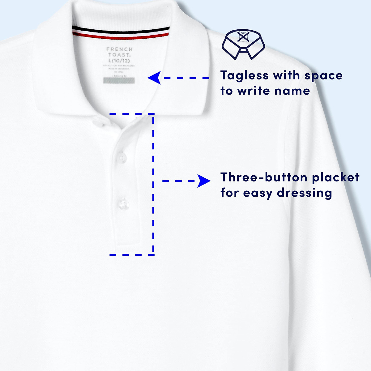 French Toast Big Pique Polo School Uniform Shirt with Long Sleeves for Boys and Girls, Navy, 8