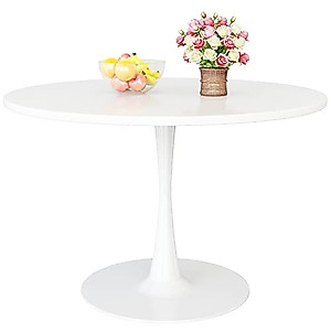 Recaceik Modern Round Dining Table, 42.1'' Tulip Table with MDF Table Top & Metal Pedestal Base for Dining Room Living Room Cafe w/ 0.71” Thickened Tabletop for 4-6 People, White