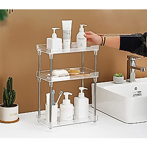 DYNSL Shower Caddy Countertop Acrylic Bathroom Organizer Trays, 3 Tier Standing Bathroom Holder Kitchen Storage Rack for Counter, Shelf for Bathroom, Desktop Makeup Organizer, Office