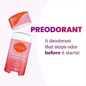 Lume Whole Body Deodorant - Smooth Solid Stick - 72 Hour Odor Control - Aluminum Free, Baking Soda Free and Skin Safe - 2.6 Ounce, (Pack of 2) (Peony Rose)
